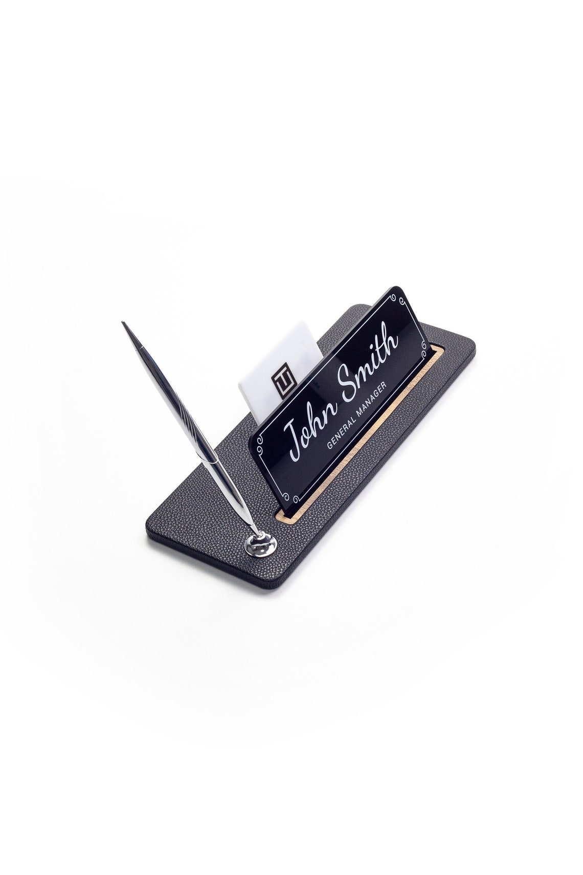 Desk Name Plate Leather Black / Desk Name Accessories / Customizable ...