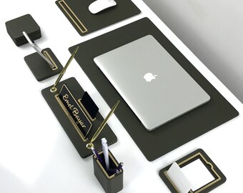 Leather Desk Set 10 Pieces Desk Accessories Set Personalized Desk Set ...