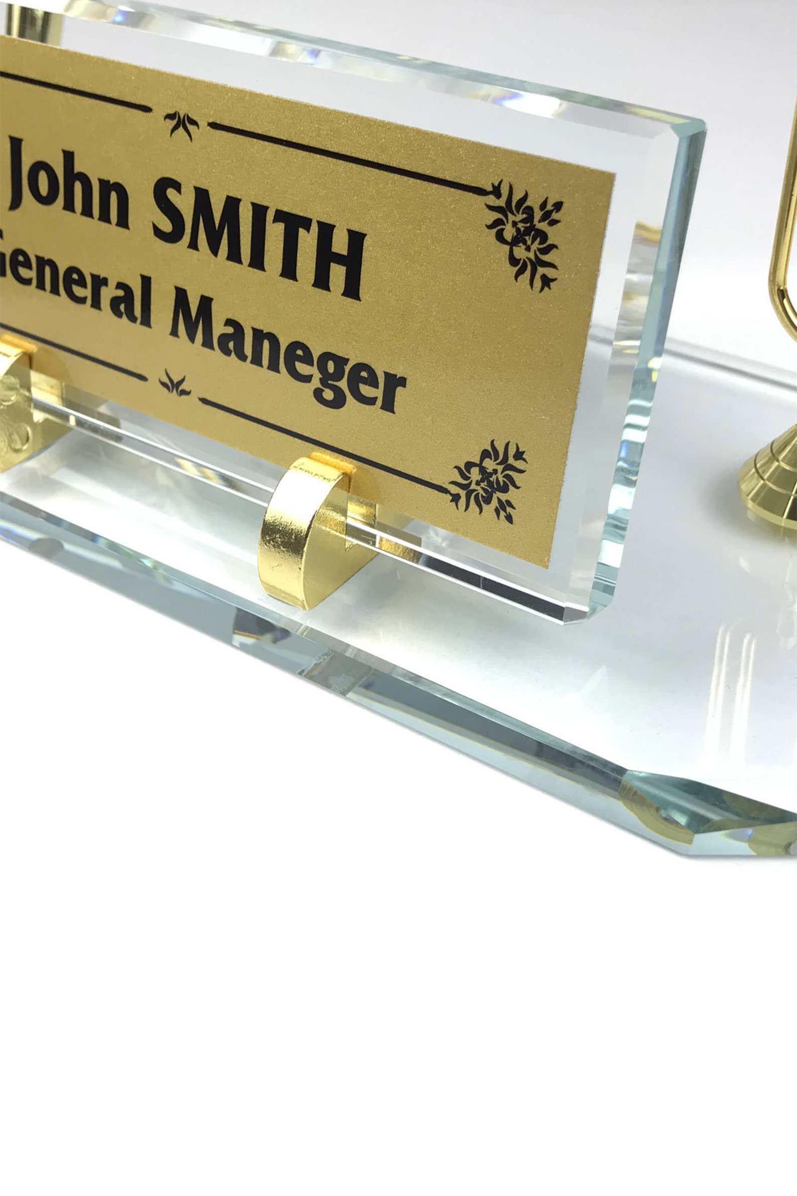 Crystal Desk Name Plate / Personalized Pen Holder / Crystal Desk Clock ...