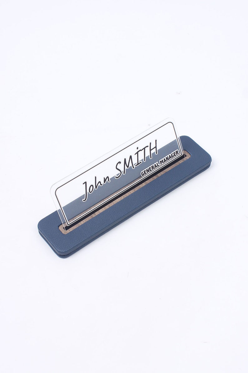 Leather Desk Name Plate Navy Blue / Office Gift / Minimalist Design ...