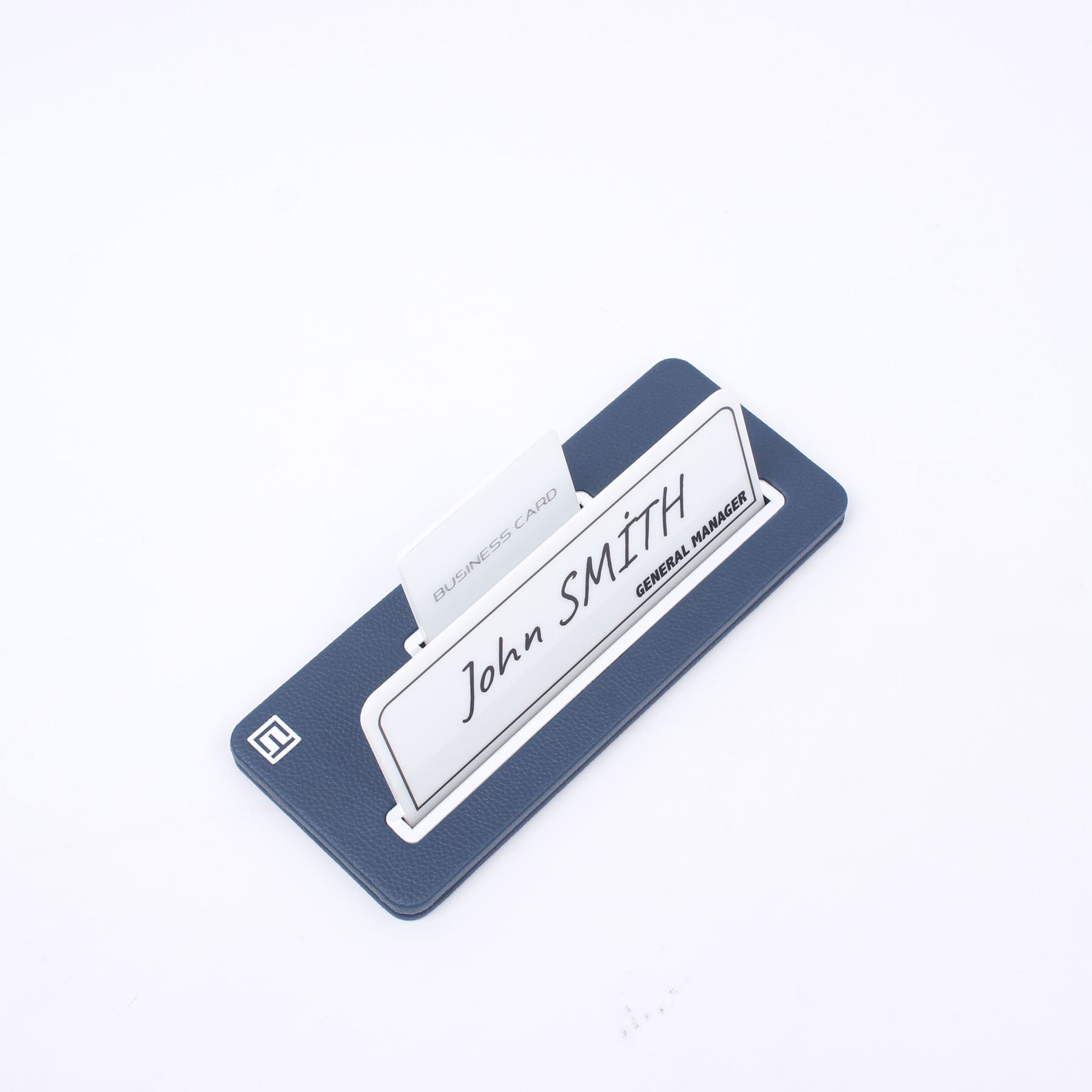 Lather Desk Name Plate Navy Blue With Card Holder / Customizable Modern ...
