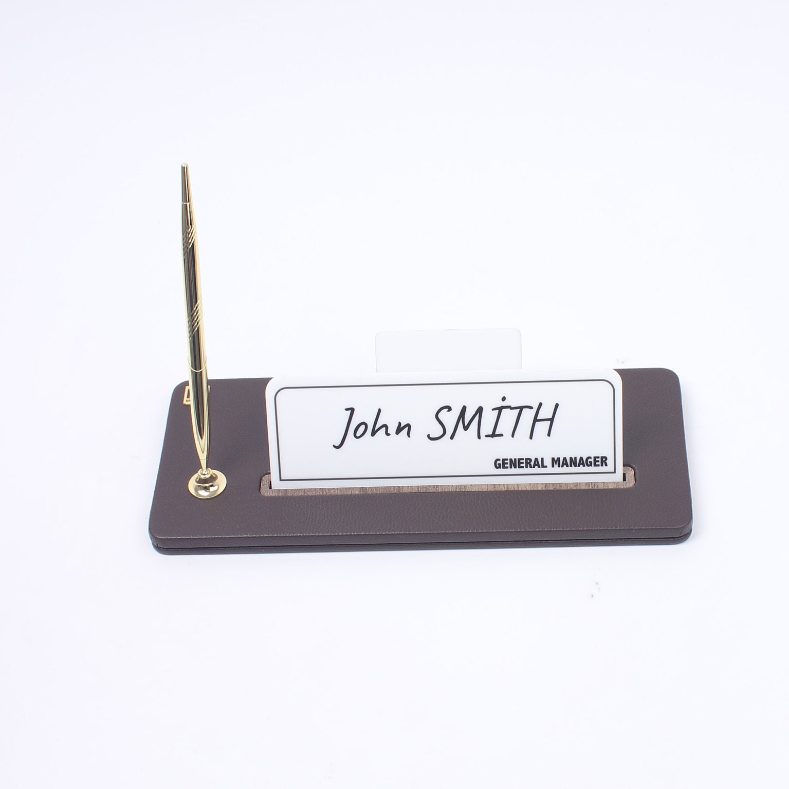 Desk Name Plate Leather Brown / Desk Name Accessories / Customizable ...