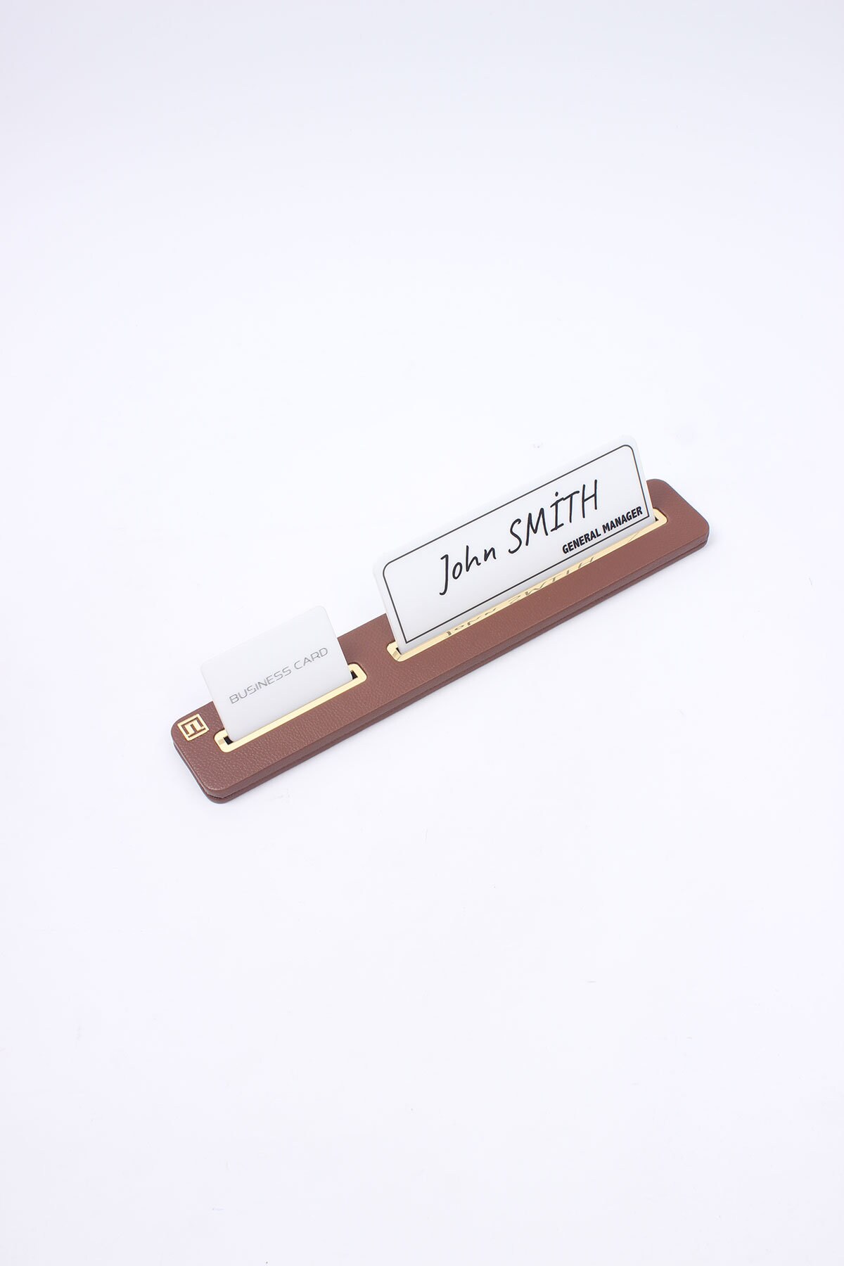 Leather Table Name Plate and Business Card Holder Tan / Office Gift ...