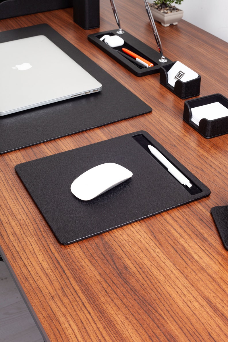 Milan Leather Desk Set Black 9 Pcs / Office Desk Organizer / Leather ...