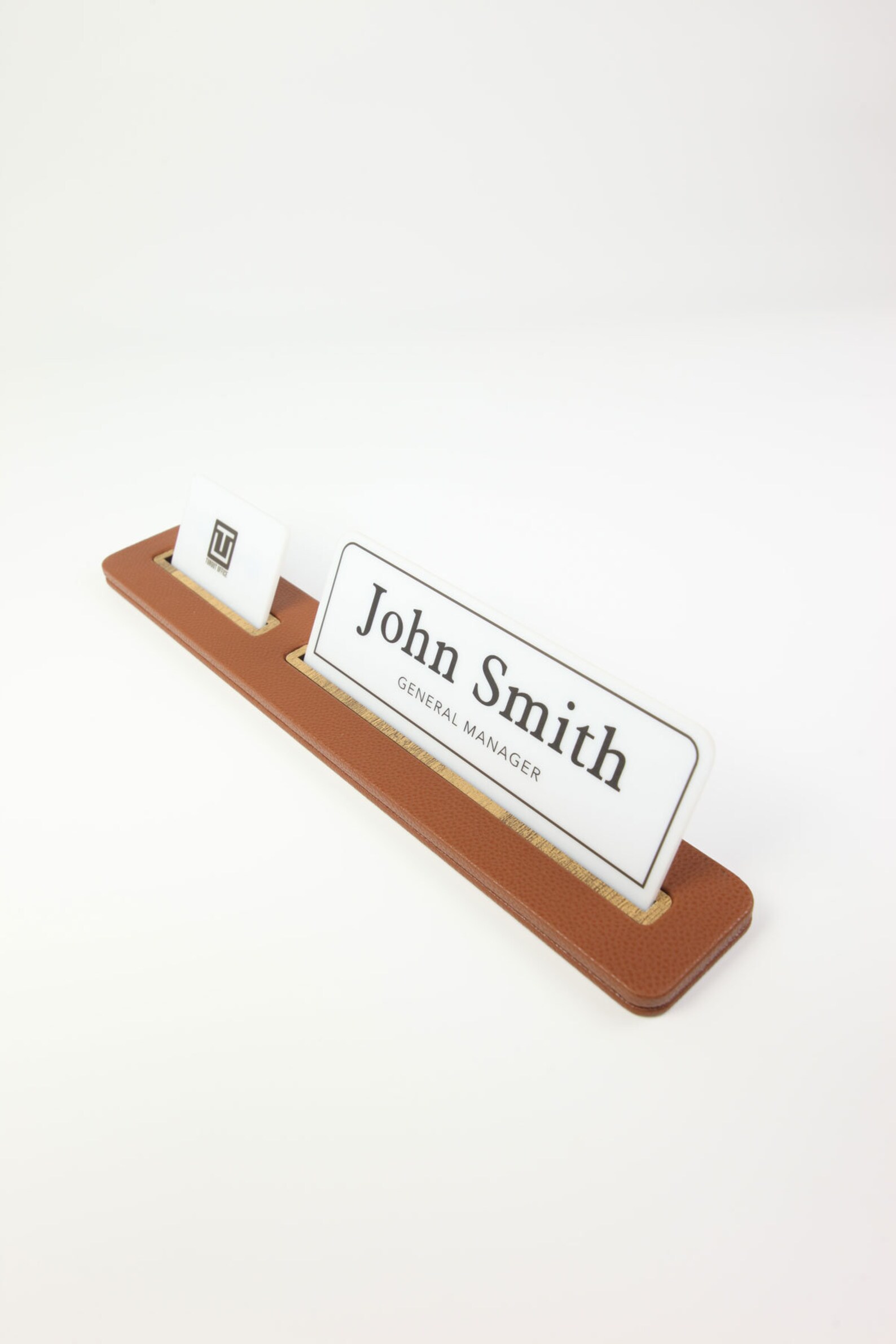 Leather Table Name Plate and Business Card Holder Black / Office Gift ...