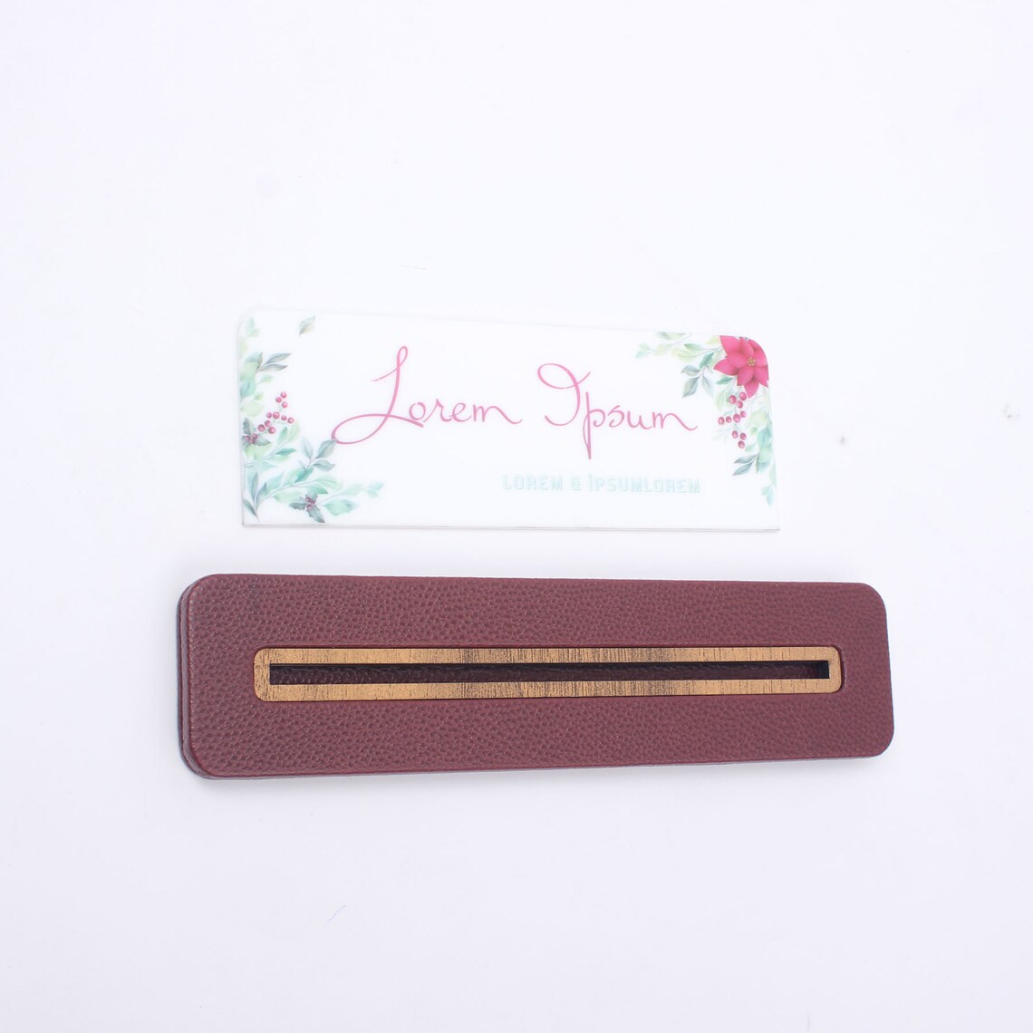 Leather Desk Name Plate Maroon / Office Gift / Minimalist | Etsy