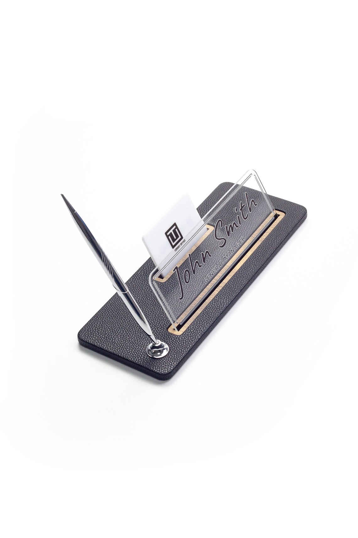 Desk Name Plate Leather Black / Desk Name Accessories / Customizable ...