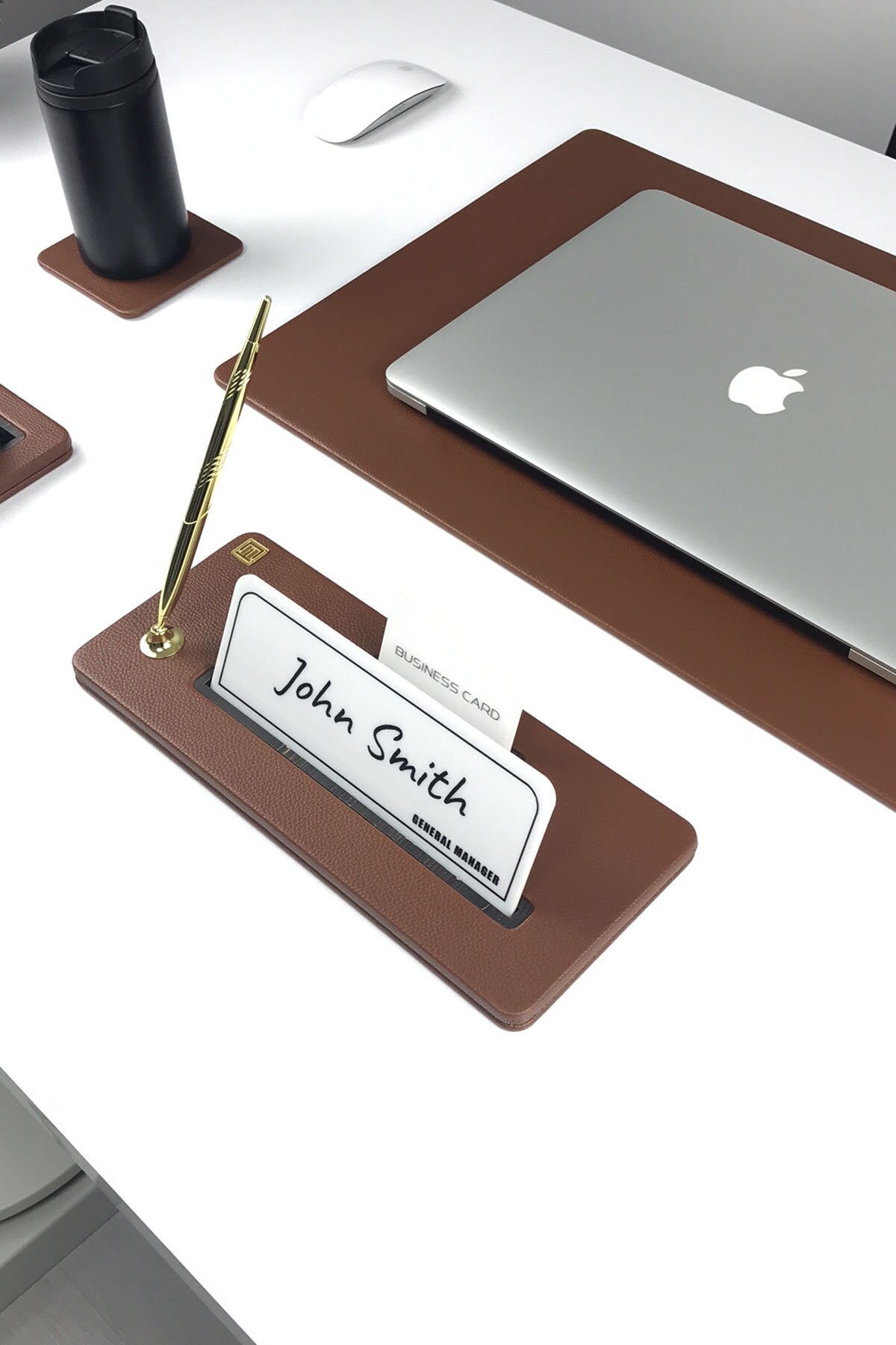 Desk Name Plate Leather Tan / Desk Name Accessories / - Etsy
