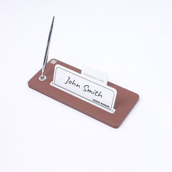 Desk Name Plate Leather Tan / Desk Name Accessories / | Etsy