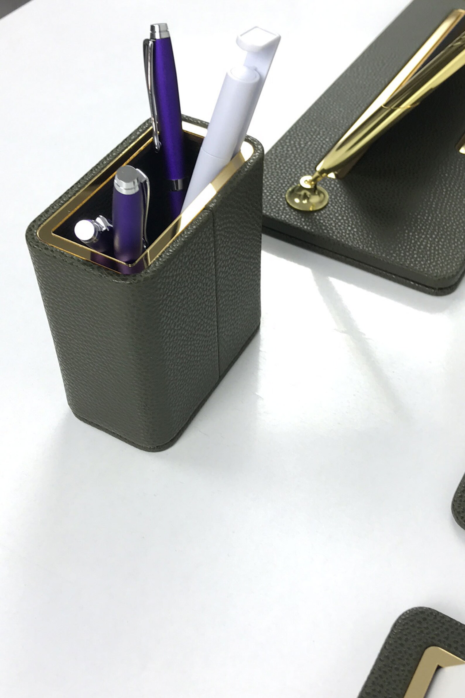 Leather Desk Set Desk Accessories Set Personalized Desk - Etsy