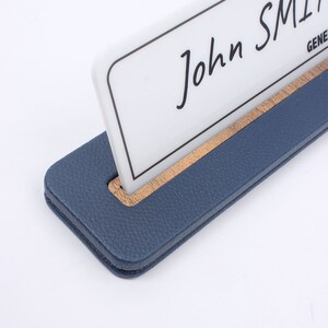 Leather Desk Name Plate Navy Blue / Office Gift / Minimalist Design ...