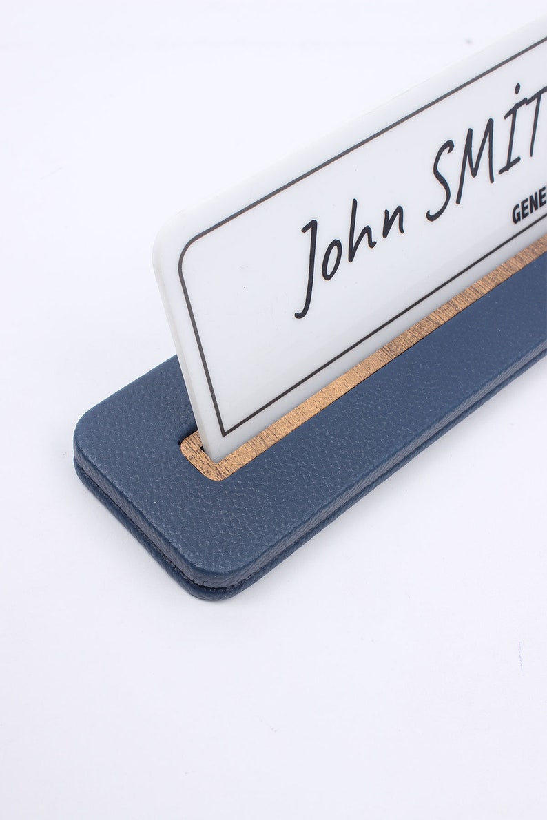 Leather Desk Name Plate Navy Blue / Office Gift / Minimalist Design ...