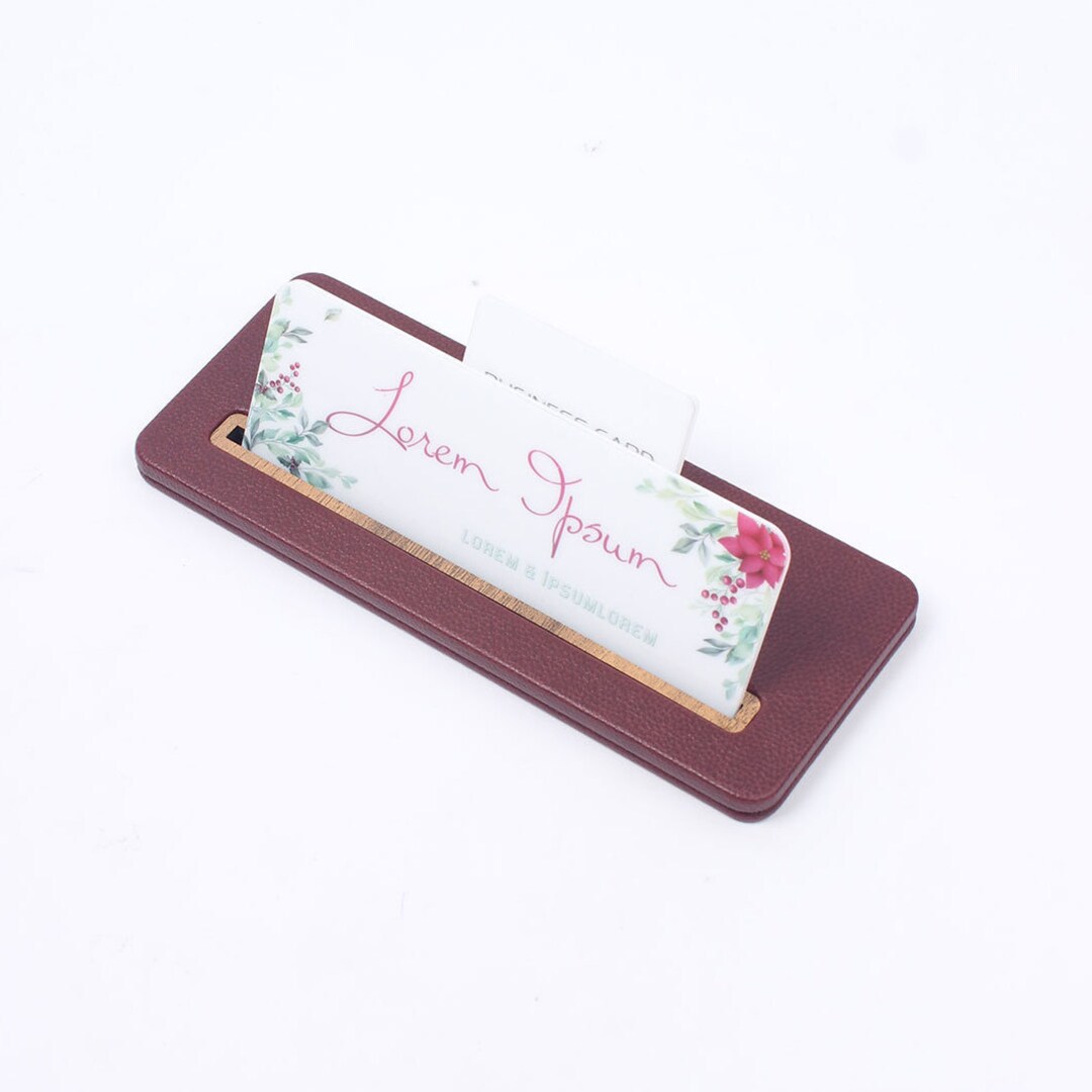 Lather Desk Name Plate Maroon With Card Holder / Customizable Modern ...