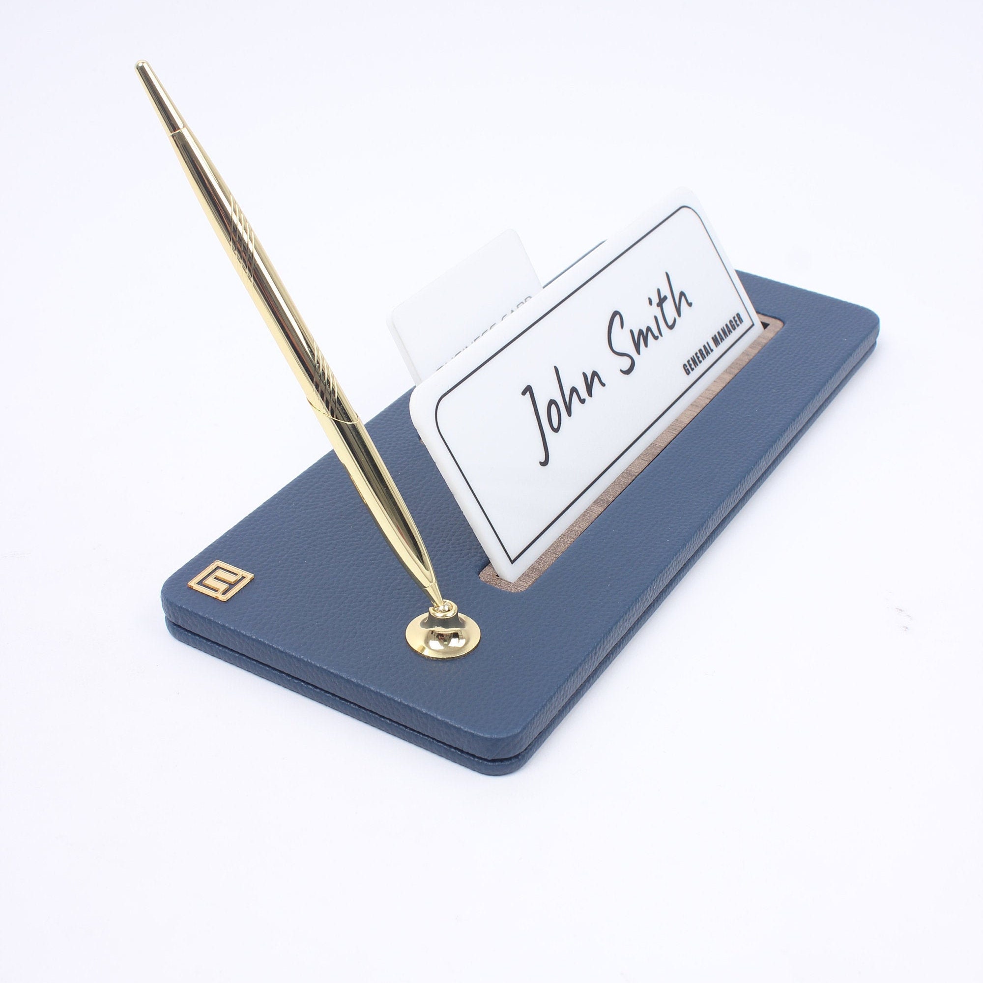 Desk Name Plate Leather Navy Blue / Desk Name Accessories ...