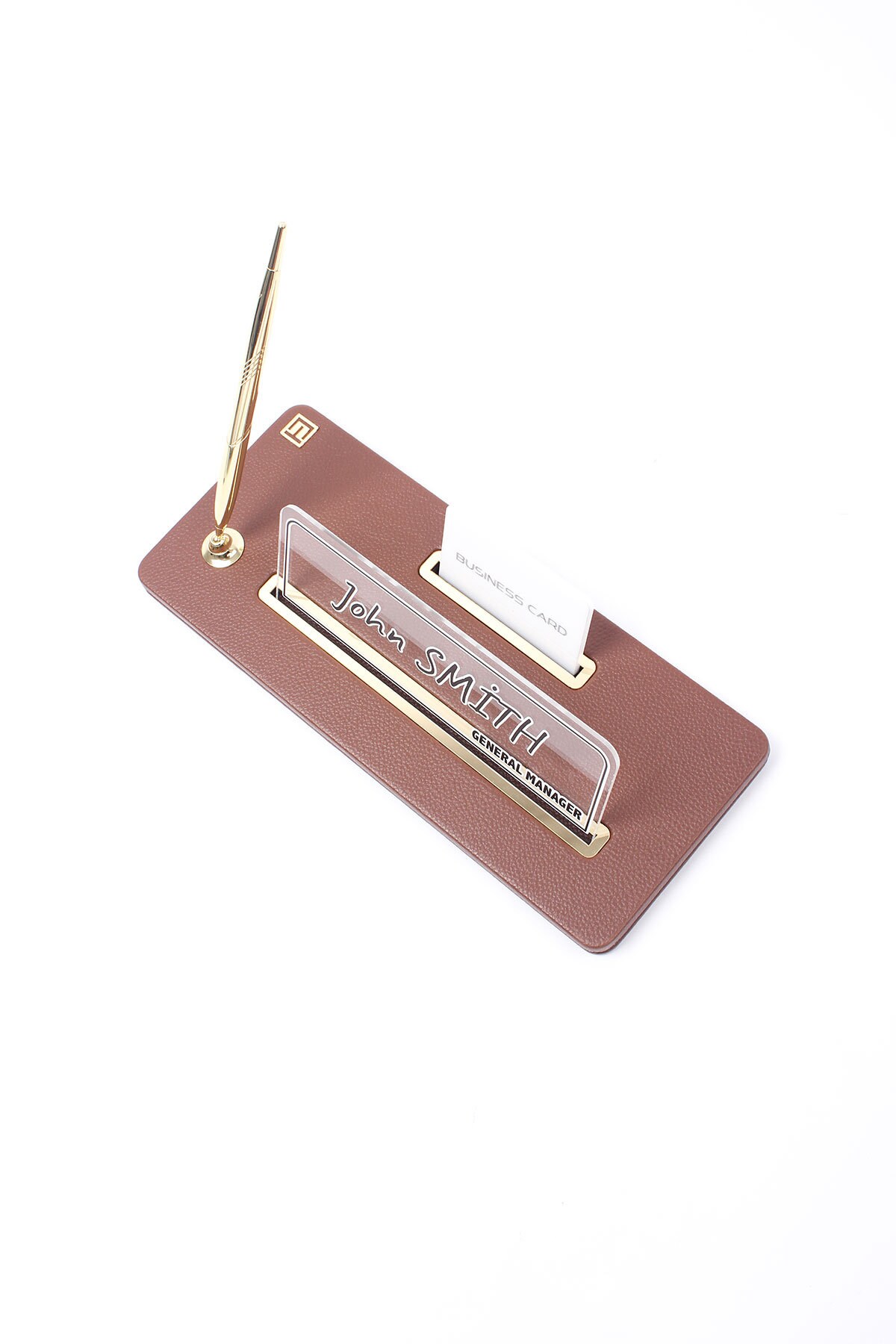 Desk Name Plate Leather Tan / Desk Name Accessories / - Etsy