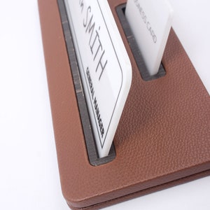Lather Desk Name Plate Tan With Card Holder / Customizable Modern ...