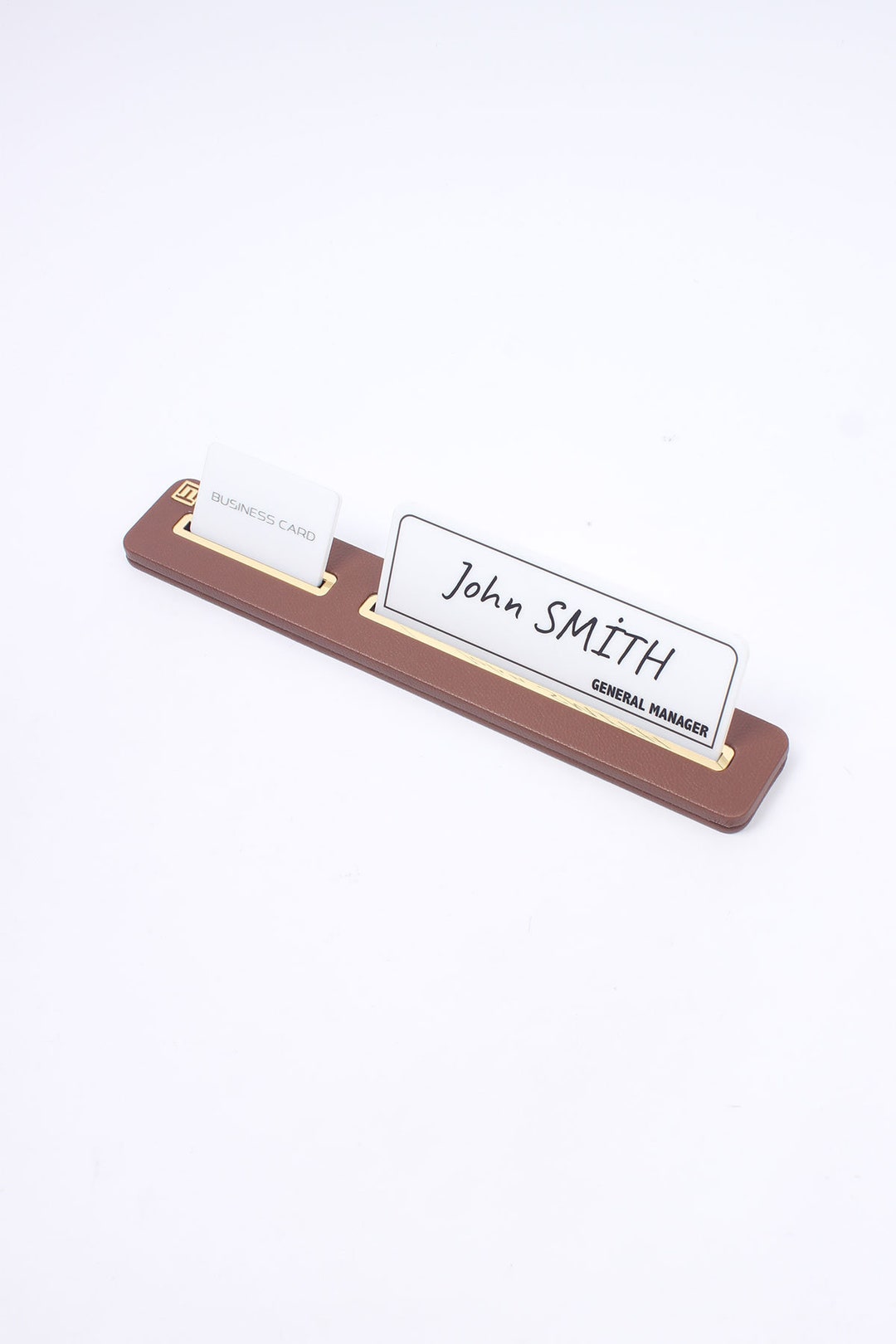 Leather Table Name Plate and Business Card Holder Tan / Office Gift ...