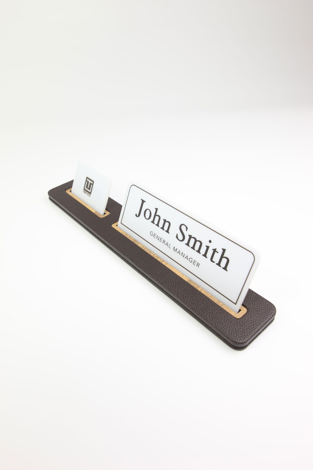 Leather Table Name Plate and Business Card Holder Black / Office Gift ...
