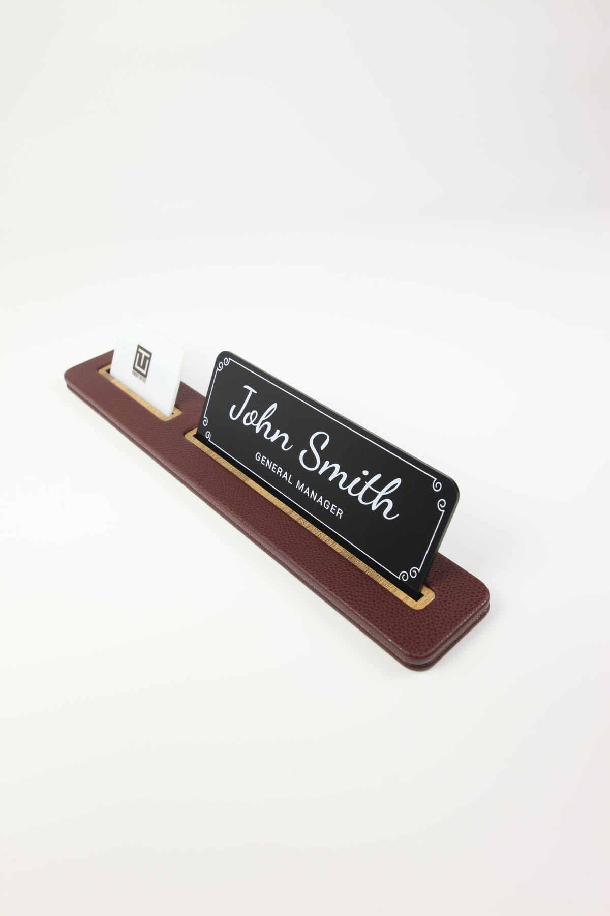 Leather Table Name Plate and Business Card Holder Black / Office Gift ...