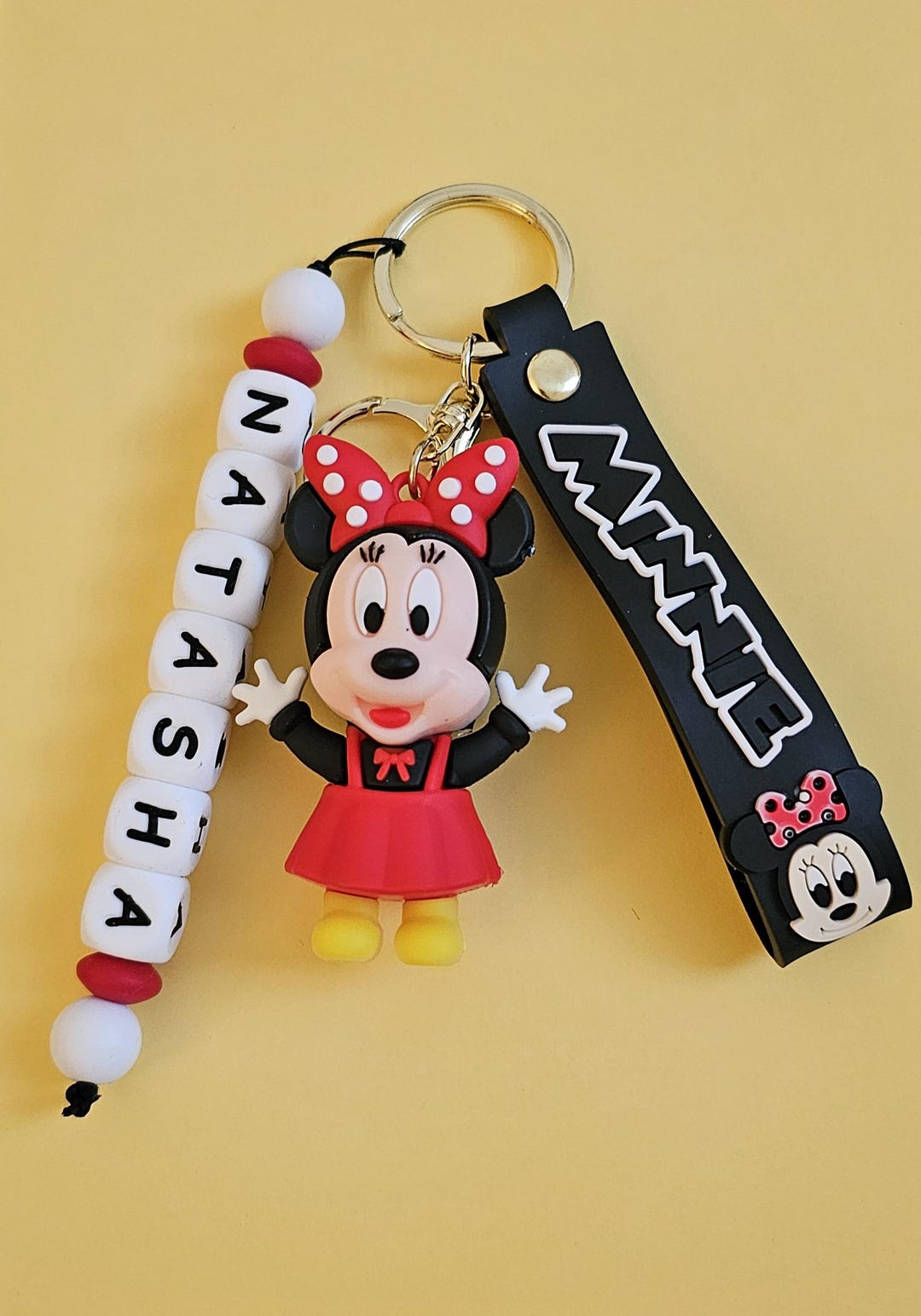 Minnie & Mickey Mouse Keyring With Personalised Name - Etsy