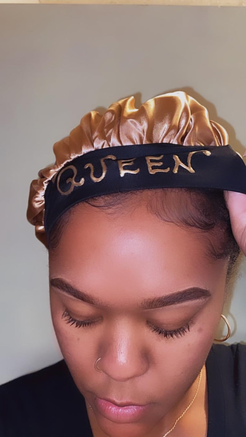 Queen Bonnets, Elegant Monogram Hair Bonnet, Satin ADULT Bonnet ...