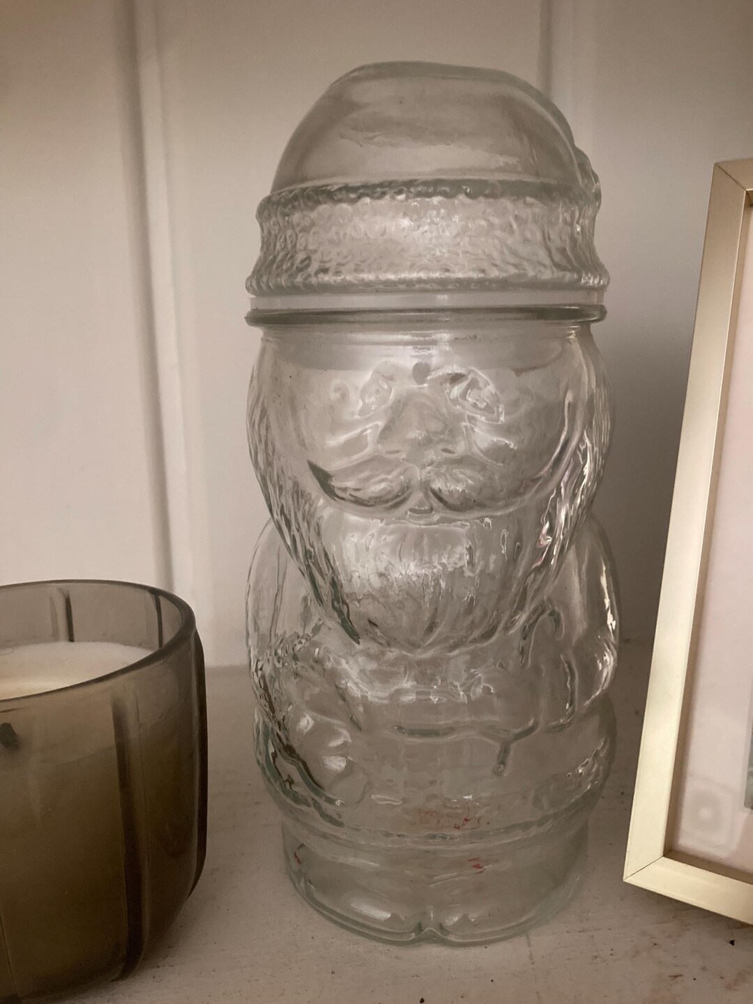 Vintage Glass Santa Candy Container With Lid | Christmas Decor - Etsy