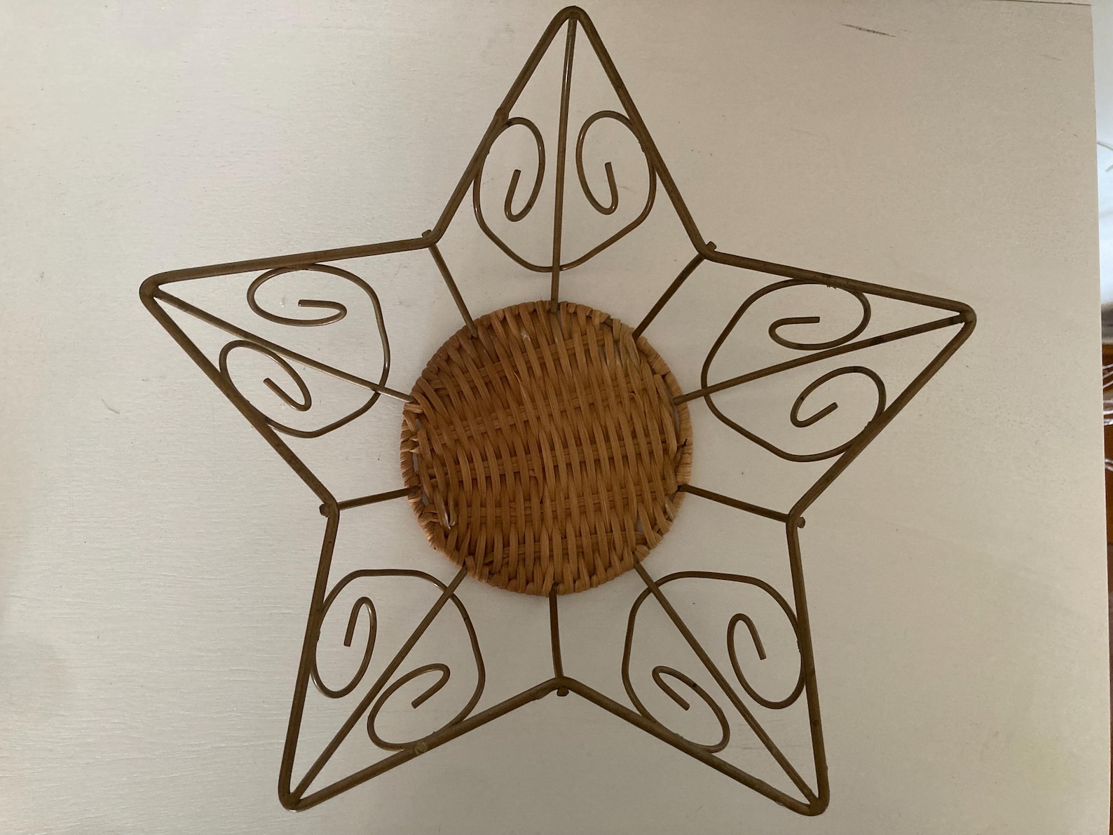 Wicker Rattan and Bronze Metal Star Basket | Sturdy Metal and Wicker ...