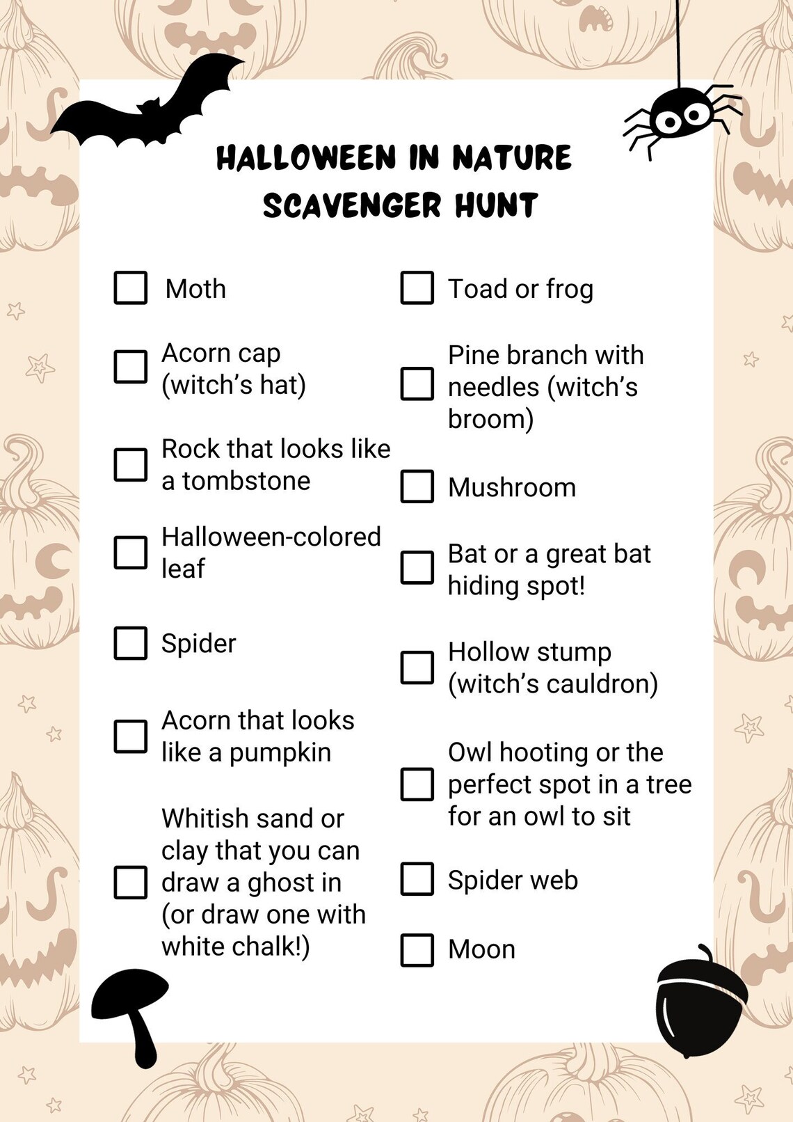 Halloween in Nature Scavenger Hunt for Kids Halloween Nature Printable ...