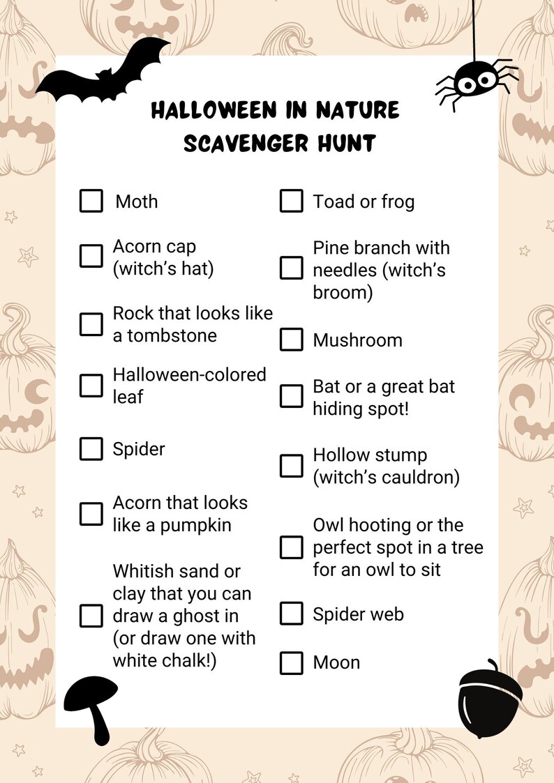 Halloween in Nature Scavenger Hunt for Kids - Halloween Nature ...