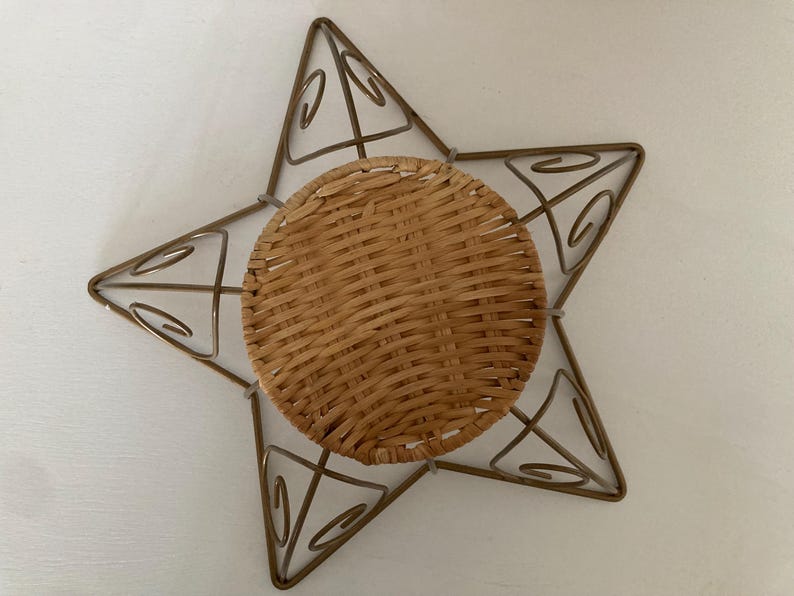 Wicker Rattan and Bronze Metal Star Basket | Sturdy Metal and Wicker ...