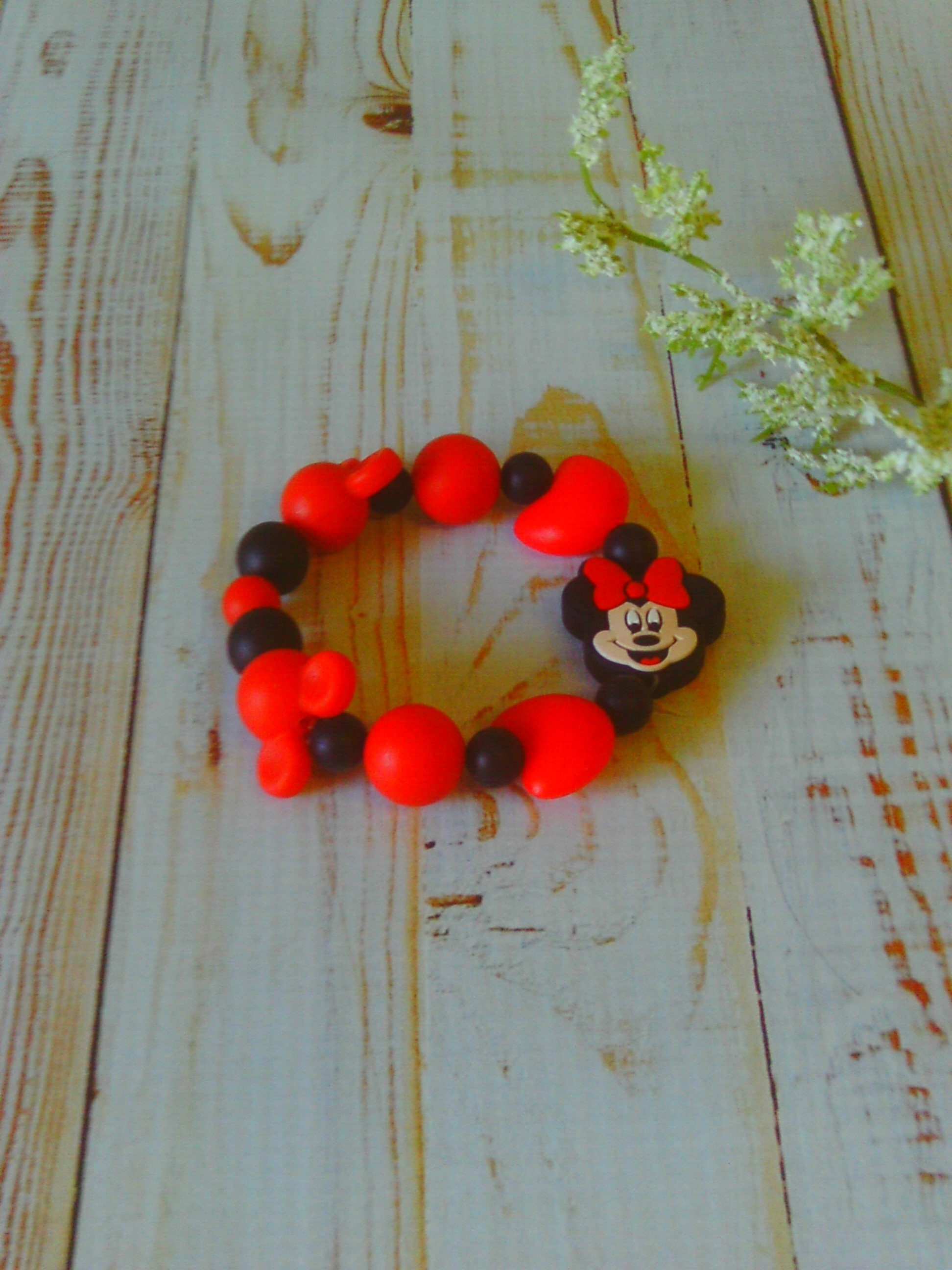 Minnie Mouse Red and Black Sensory Learning Silicone Play Ring ...