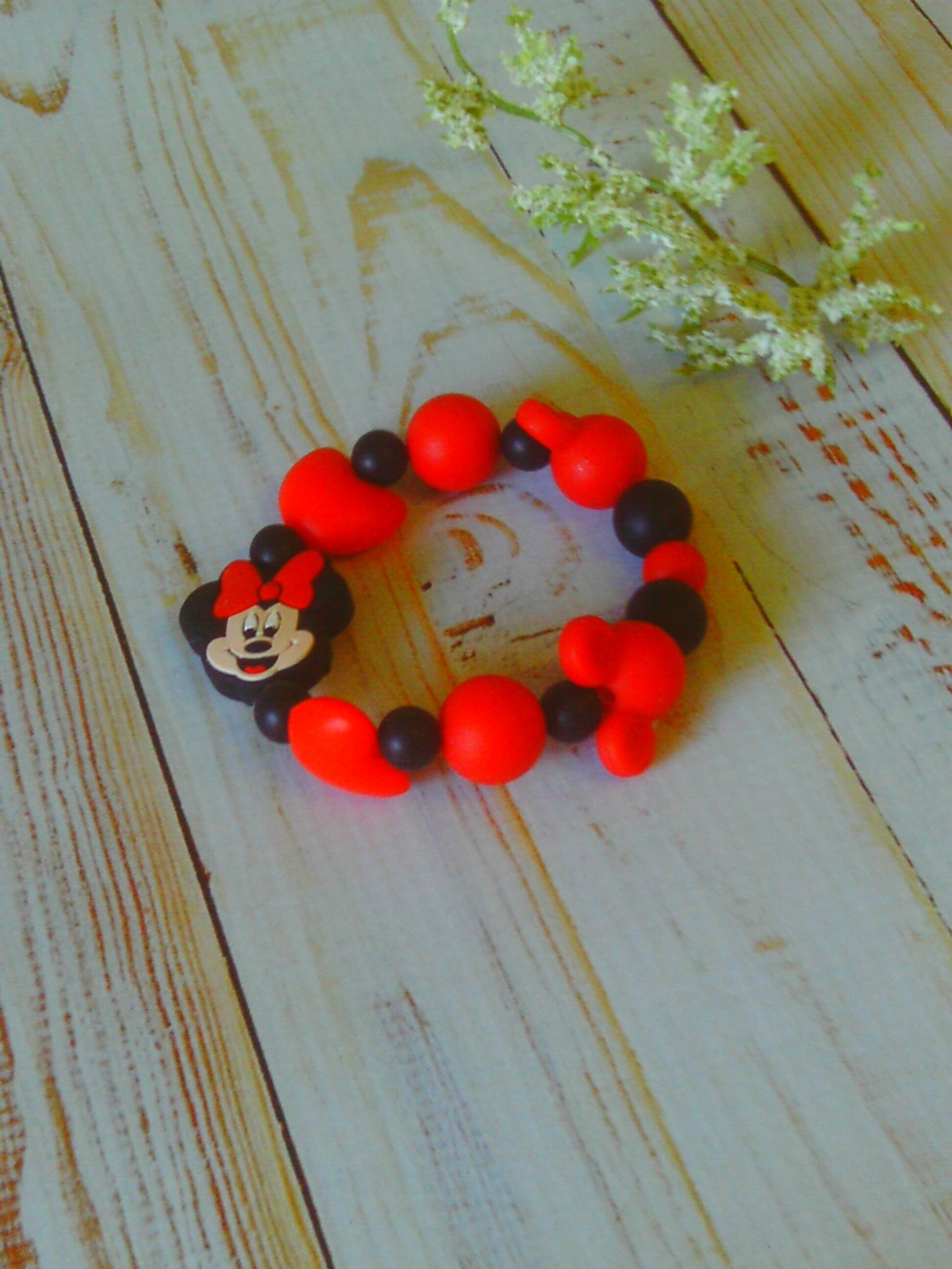 Minnie Mouse Red and Black Sensory Learning Silicone Play Ring ...