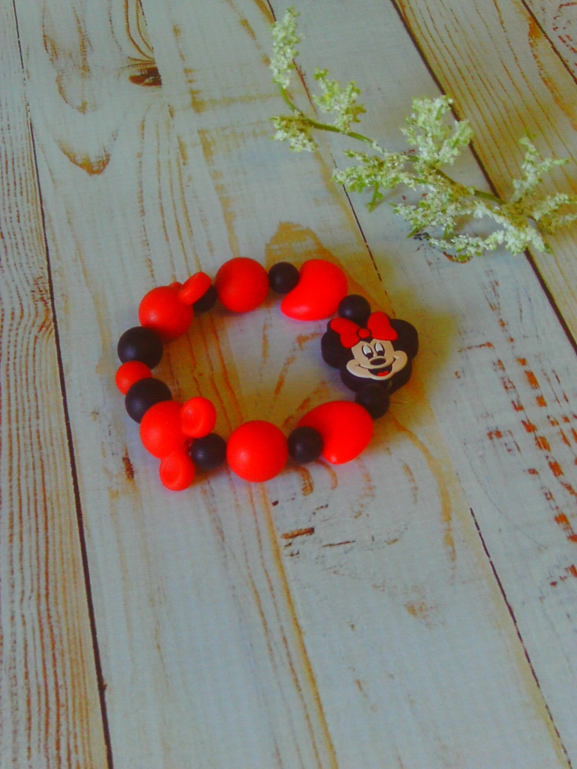 Minnie Mouse Red and Black Sensory Learning Silicone Play Ring ...