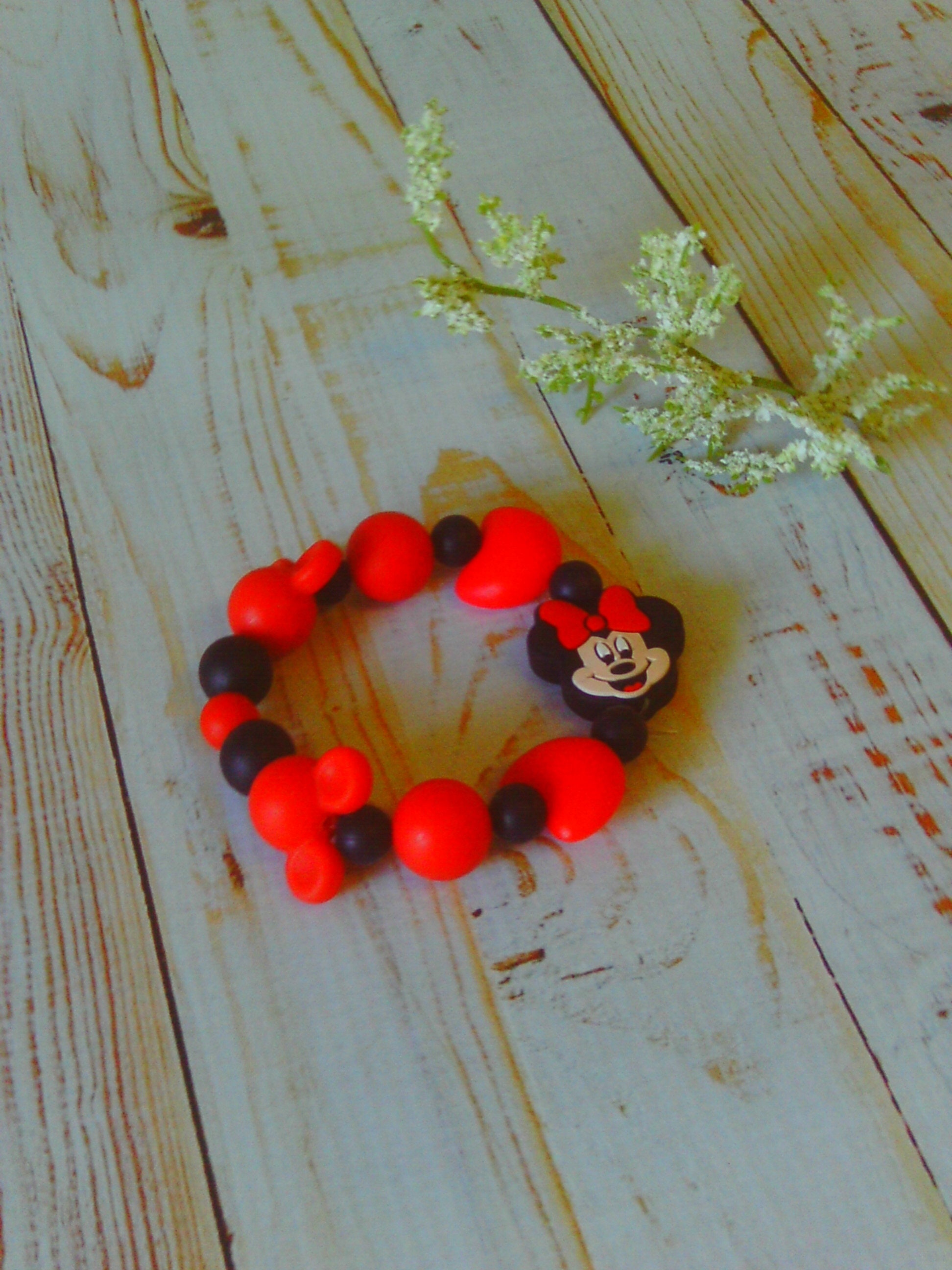 Minnie Mouse Red and Black Sensory Learning Silicone Play Ring ...