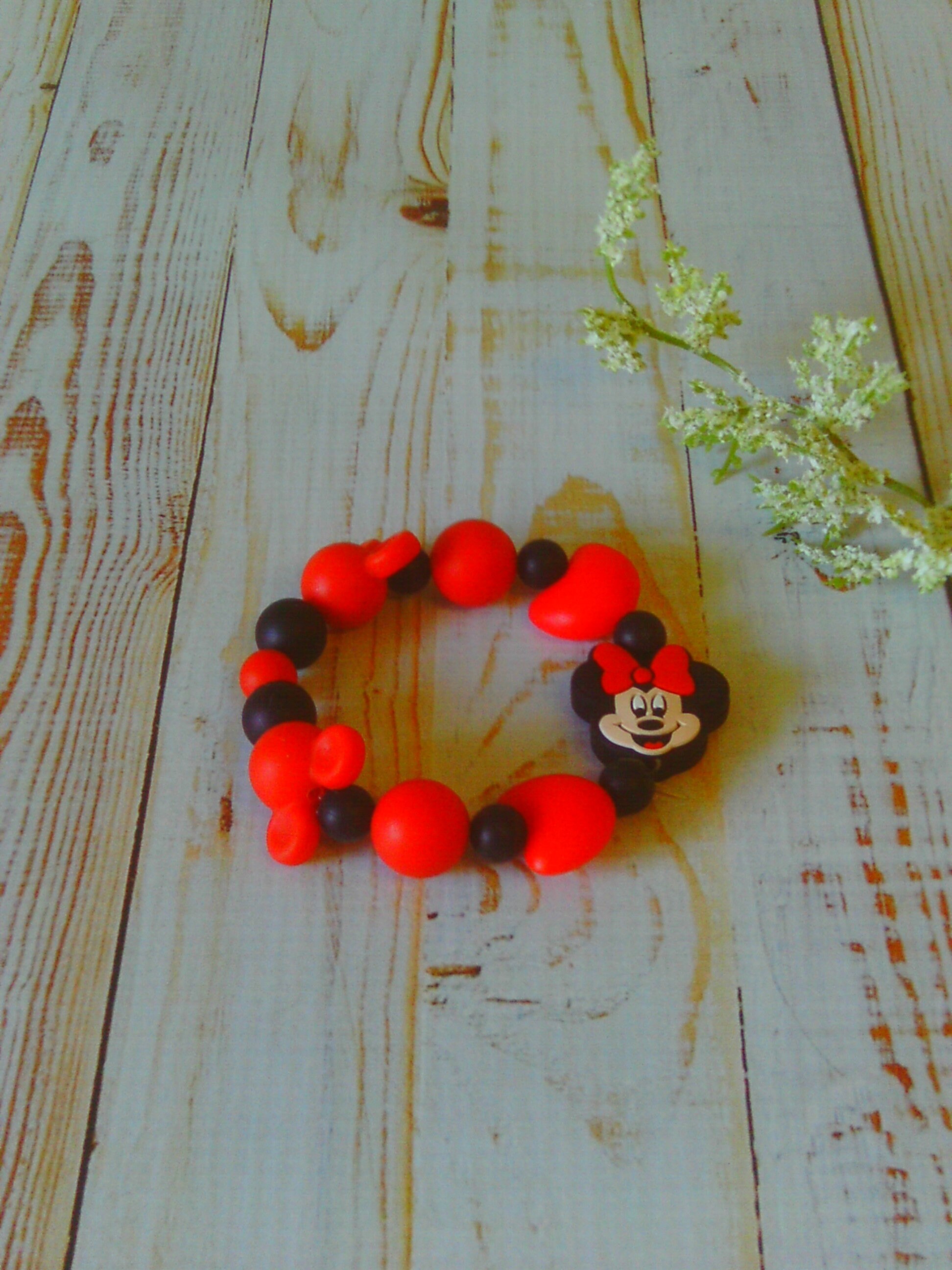 Minnie Mouse Red and Black Sensory Learning Silicone Play Ring ...