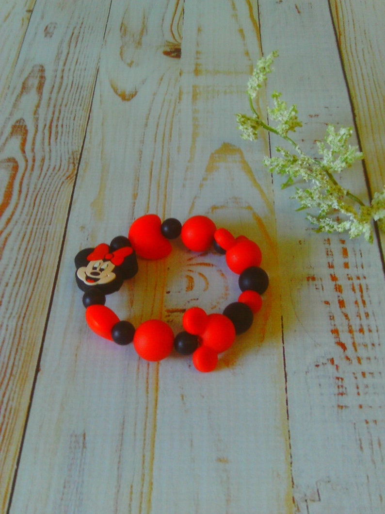 Minnie Mouse Red and Black Sensory Learning Silicone Play Ring ...
