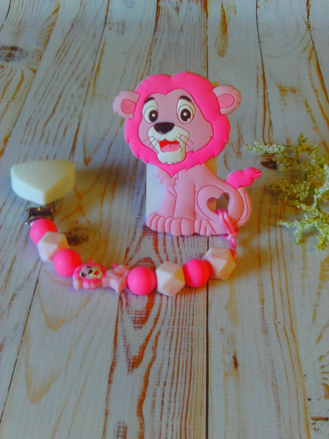 Pink Lion Pacifier Finder/keeper With Pacifier Clip, Its a Learning and ...