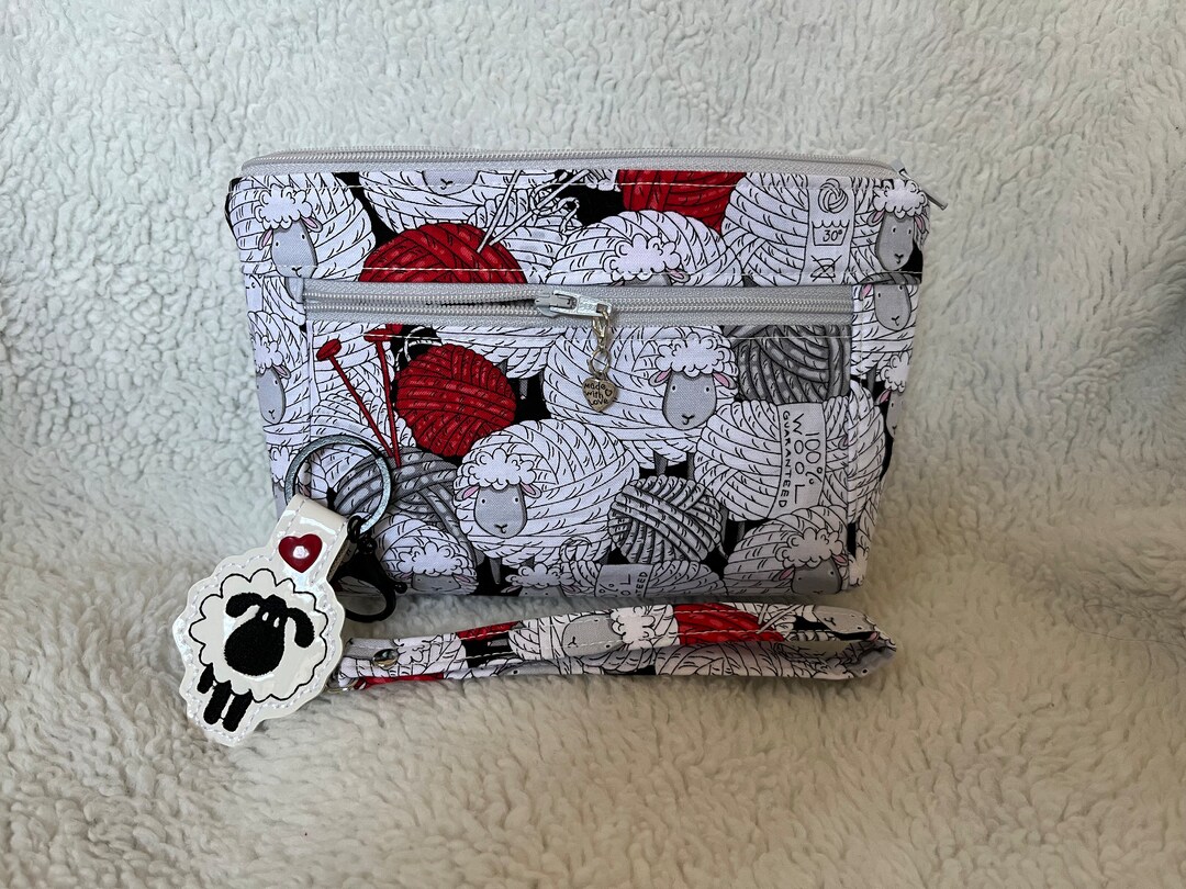 Sheep Small Zipper Pouch/yarn Bag/sheep Wristlet/sheep Key Fob/knitting ...