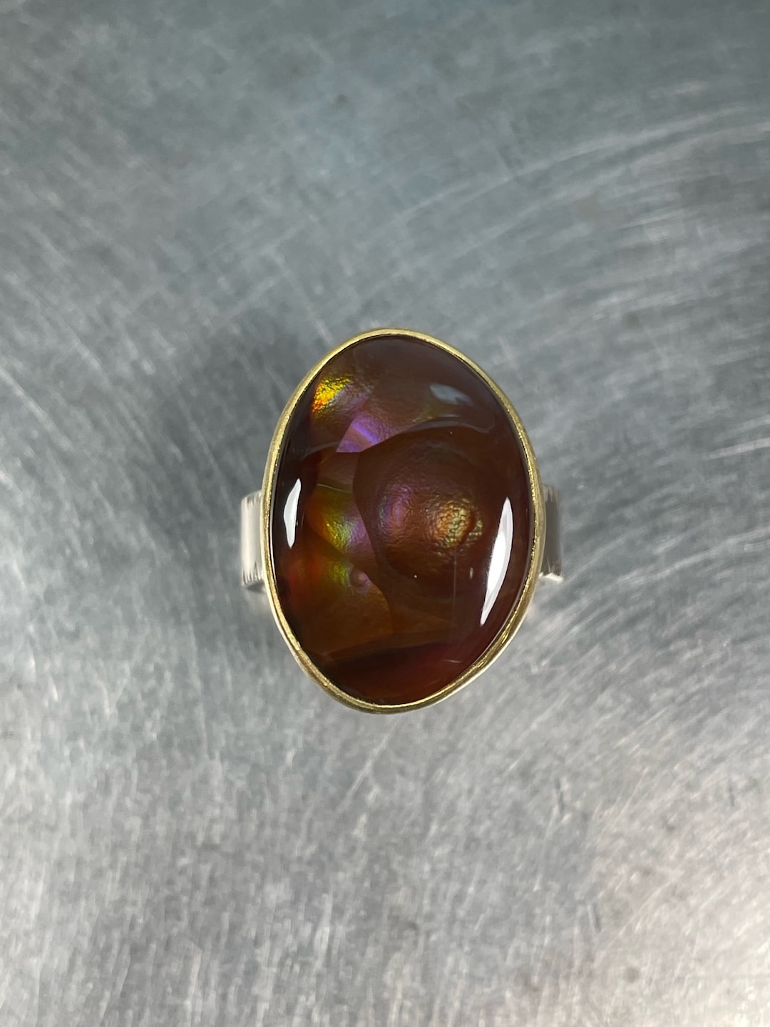 Fire Agate Ring, 22k Gold, Sterling Silver - Etsy