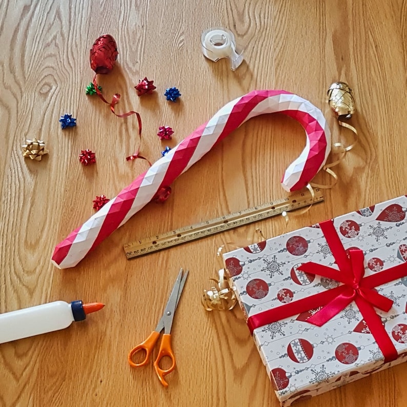 3D Papercraft Candy Cane Template - Etsy
