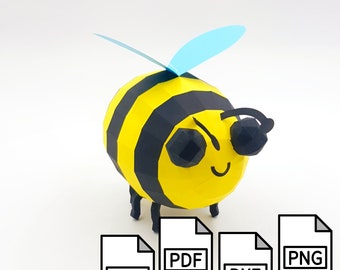 Bee 3D Low Poly Papercraft Model Printable PDF Template DIY Craft - Etsy