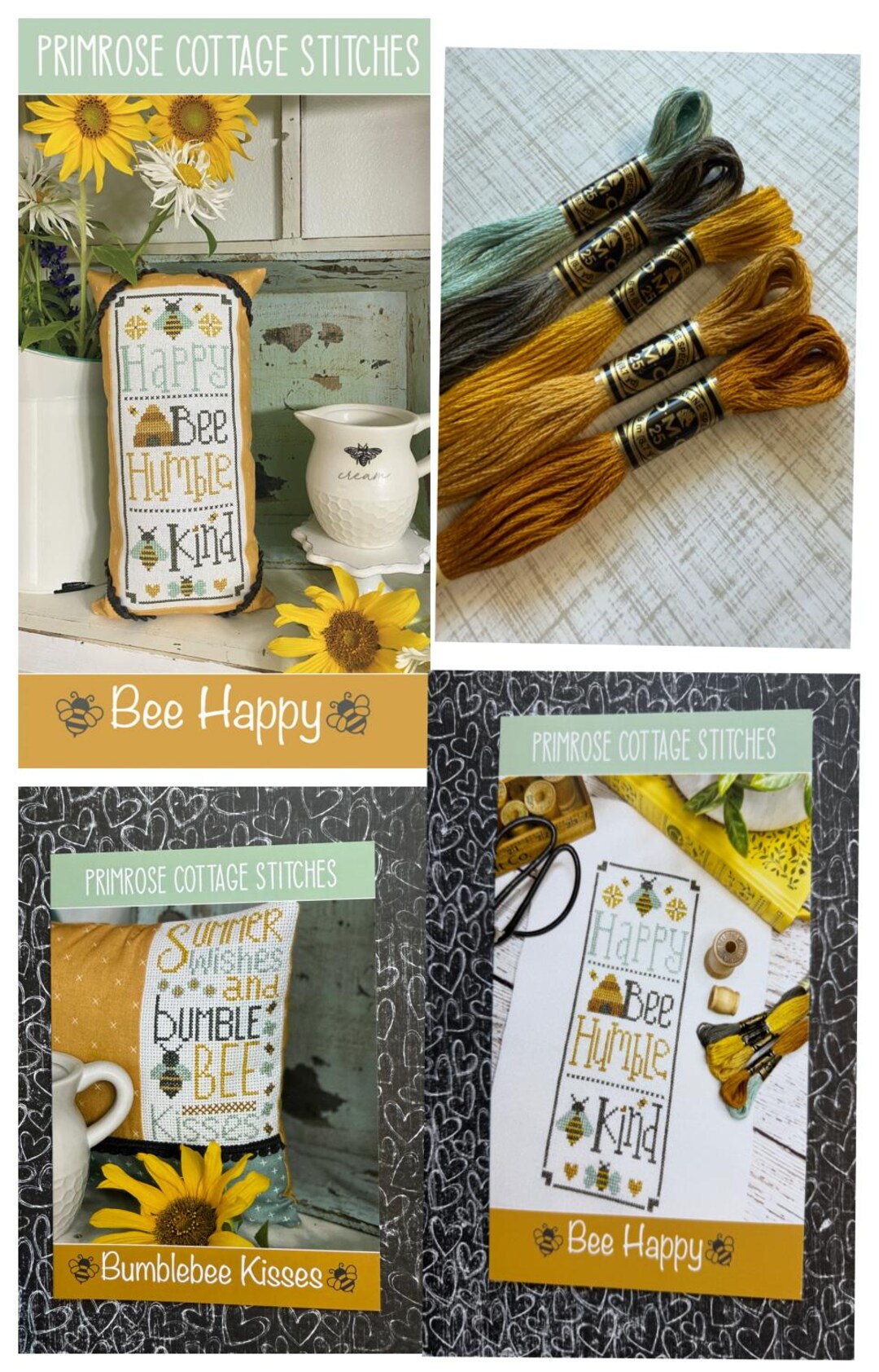 BEE Themed Cross Stitch Patterns or Floss, Choice of 4 Primrose Cottage ...