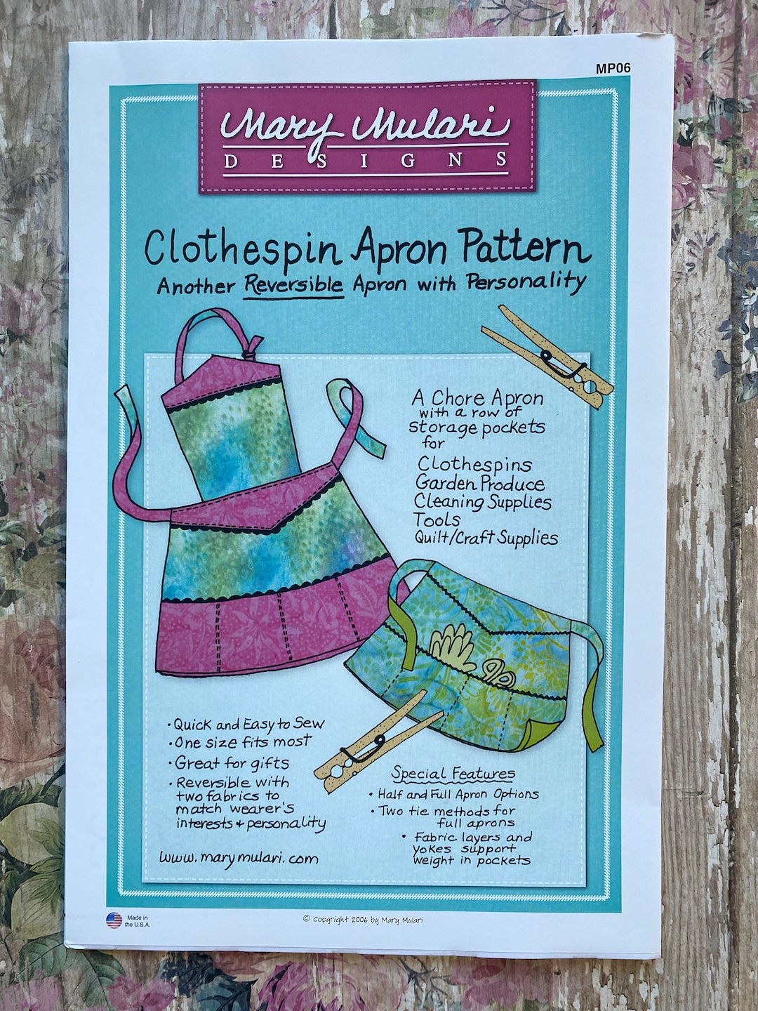 Mary Mulari MP06 CLOTHESPIN APRON Pattern, Reversible Apron Pattern ...