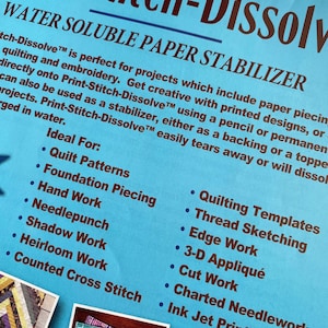 Pellon Print Stitch Dissolve, Pellon 2301S, Water Soluble Paper ...