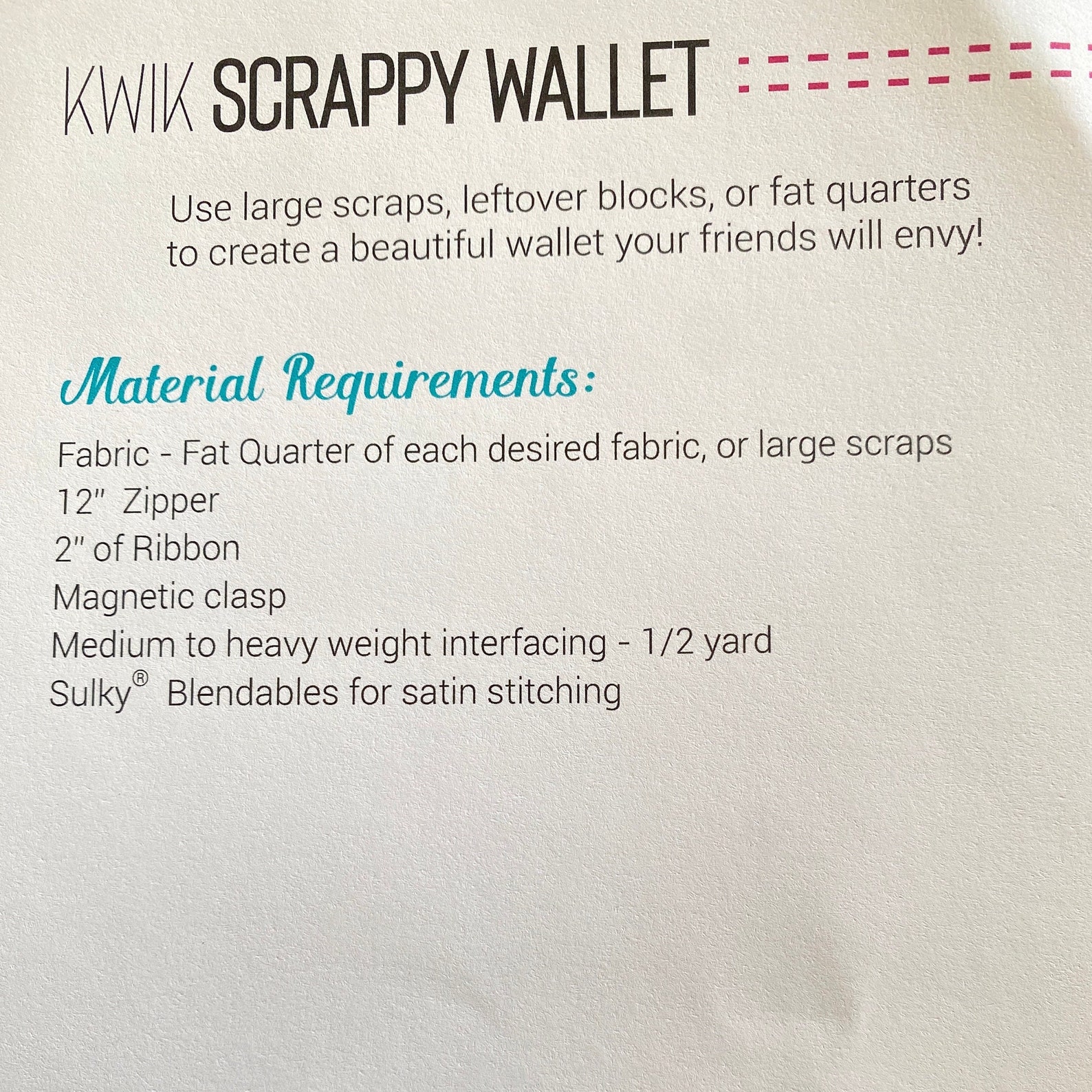 Kwik SCRAPPY WALLET, by Two Kwik Quilters, Fat Quarter Friendly, TKQ-34 ...