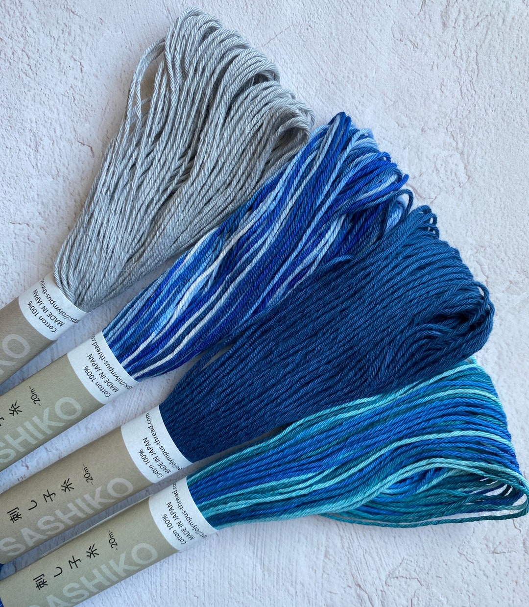 Olympus Sashiko Thread Four BLUE GREY Thread Bundle, 20 Meters per ...