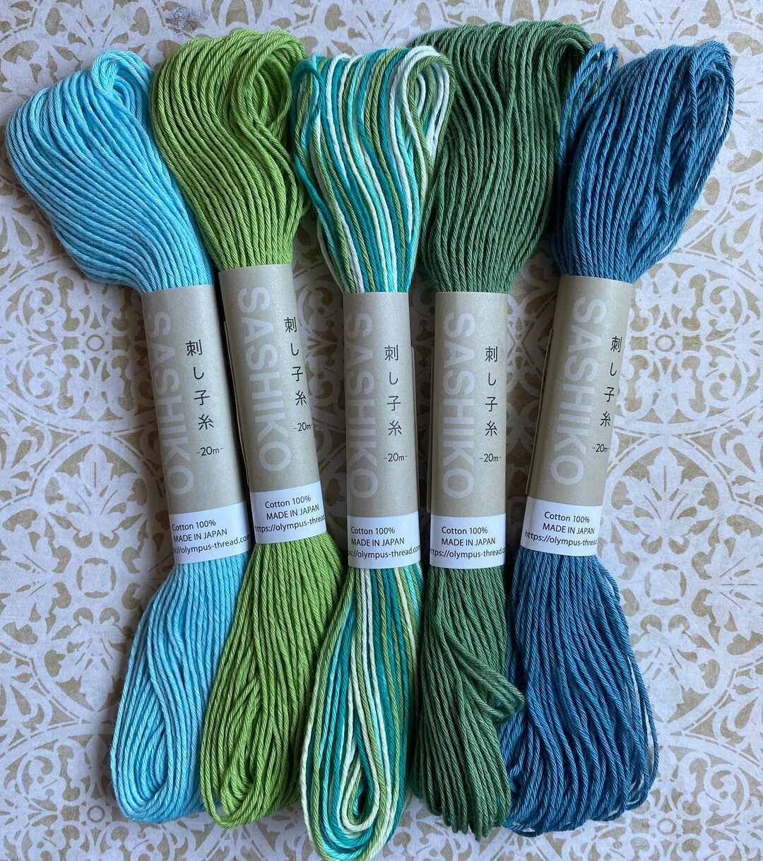 Olympus Sashiko Thread, 5 GREEN BLUE Colors, 20M per Skein, Save on ...