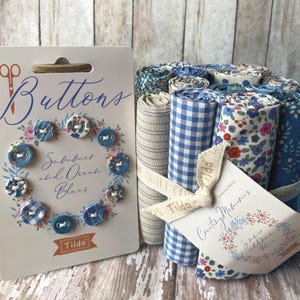 Tilda Buttons & Fat Eights Bundle, Tilda Fabric Summer Ocean Blues ...