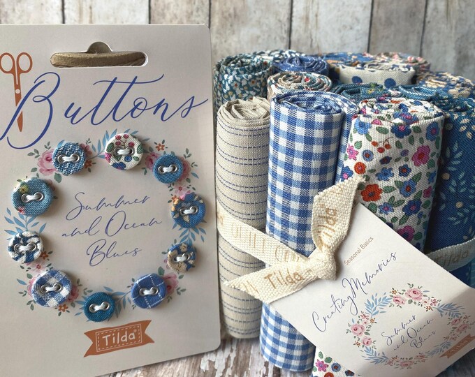 Tilda Buttons & Fat Eights Bundle, Tilda Fabric Summer Ocean Blues ...