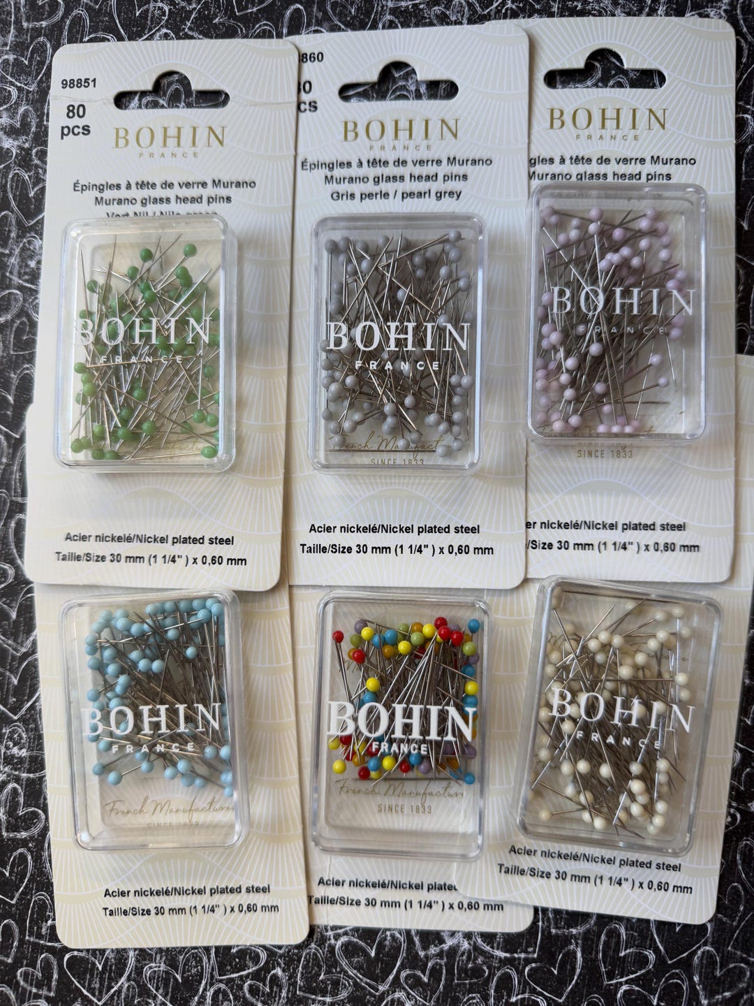 BOHIN Murano Glass Head Pins, 6 Color Choices, 30mm or 1.25 Inches, 80 ...